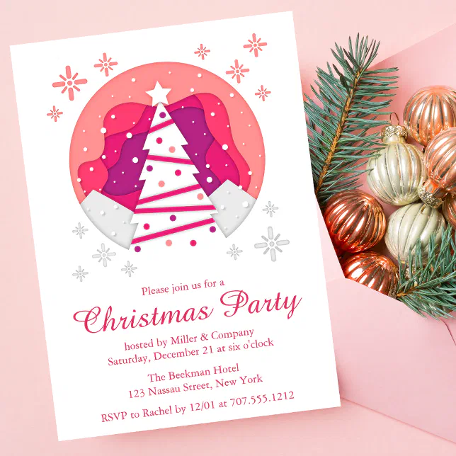 Festive Modern Christmas Tree Christmas Party Invitation | Zazzle