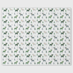 Festive Moose, Trees, and Snow Christmas Pattern Wrapping Paper | Zazzle