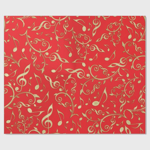 Festive Music Holiday Wrap With Gold Music Notes Wrapping Paper | Zazzle
