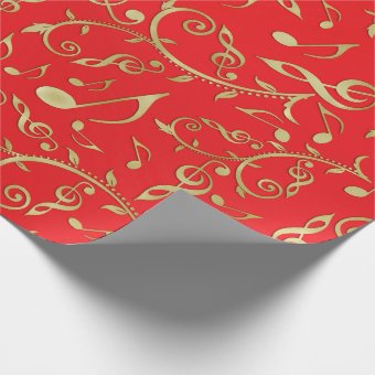Festive Music Holiday Wrap With Gold Music Notes Wrapping Paper | Zazzle