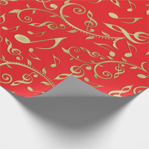 Festive Music Holiday Wrap With Gold Music Notes Wrapping Paper | Zazzle