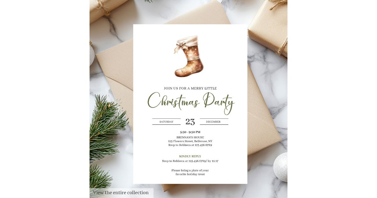 Festive Neutral Sage Light Brown Christmas Party Invitation | Zazzle