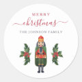 Festive Nutcracker Merry Christmas Classic Round Sticker | Zazzle