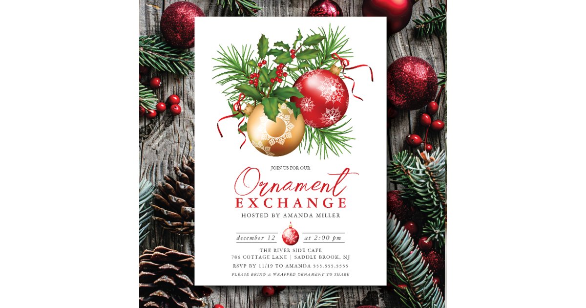 Festive Ornament Exchange Christmas Invitation | Zazzle