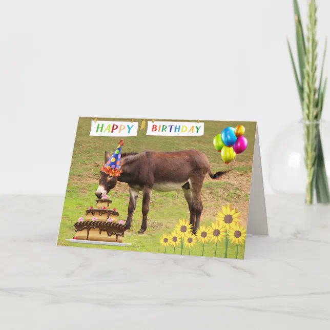 Festive Party Donkey Funny Birthday Card | Zazzle