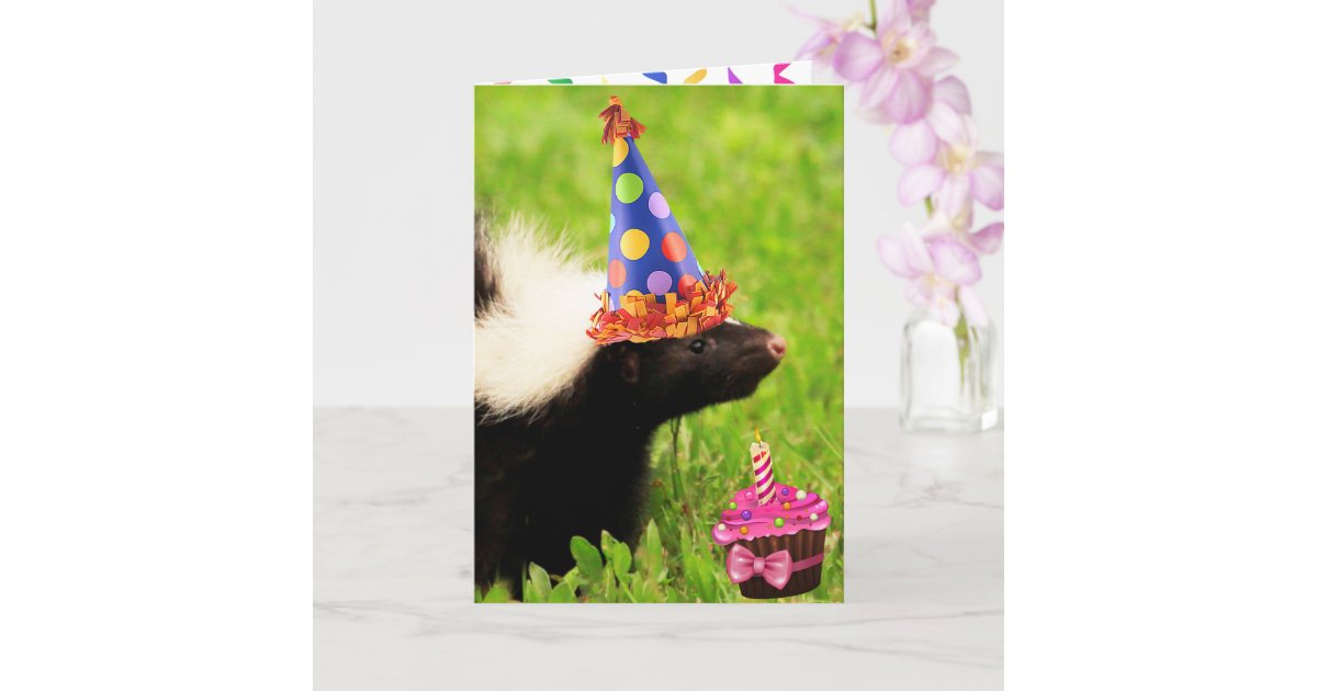 Festive Party Skunk Birthday Card | Zazzle