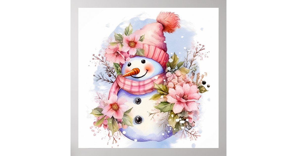 Festive pink Christmas snow woman Poster | Zazzle