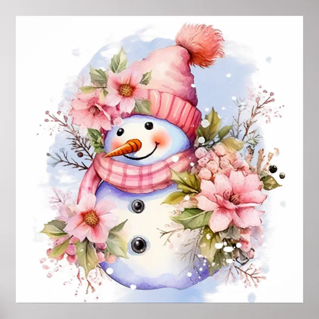 Festive pink Christmas snow woman Poster | Zazzle