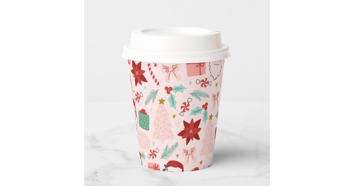 Festive Pink Holiday Christmas Paper Cups | Zazzle
