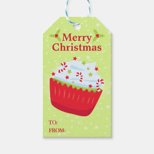 Festive Red and Green Christmas Cupcake Gift Tags | Zazzle