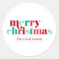 Festive Red and Green "Merry Christmas" Classic Round Sticker | Zazzle