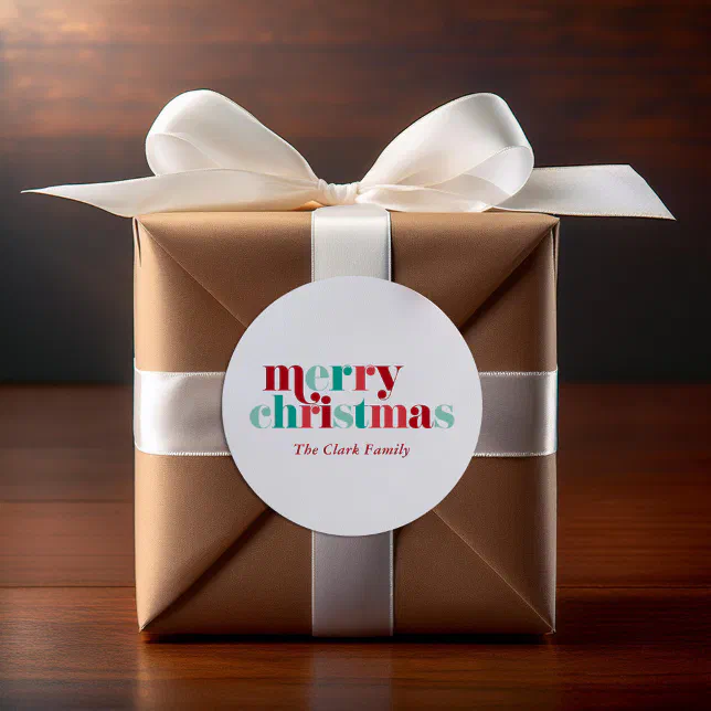 Festive Red and Green "Merry Christmas" Classic Round Sticker | Zazzle