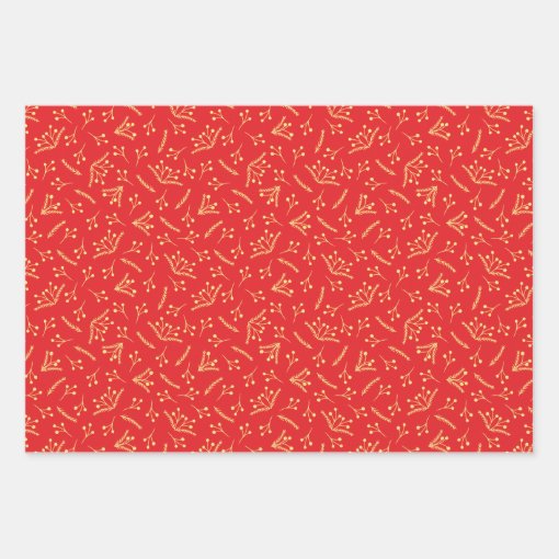 Festive Red Christmas 3 Patterns Holidays Gift Wrapping Paper Sheets ...