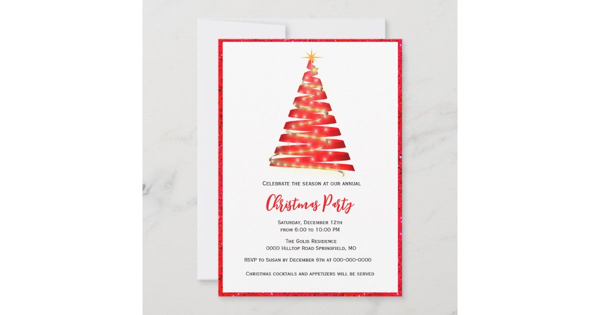 Festive Red Christmas Tree Holiday Party Invitation | Zazzle