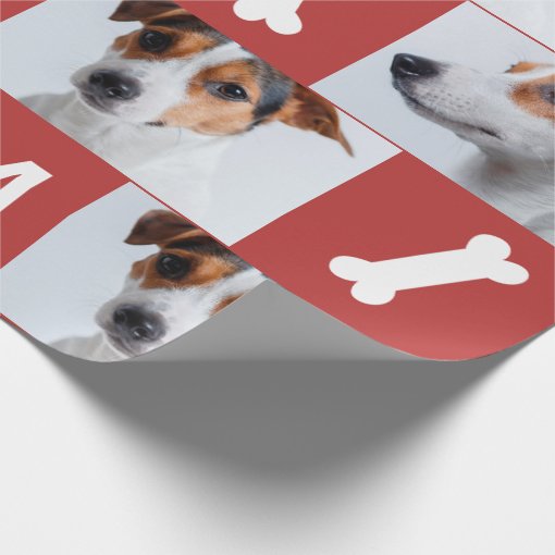 Festive Red Dog Bones Photo Collage Christmas Wrapping Paper | Zazzle