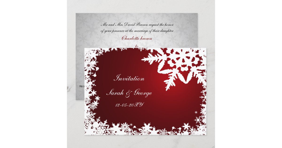 festive red elegant snowflakes winter wedding invitation | Zazzle