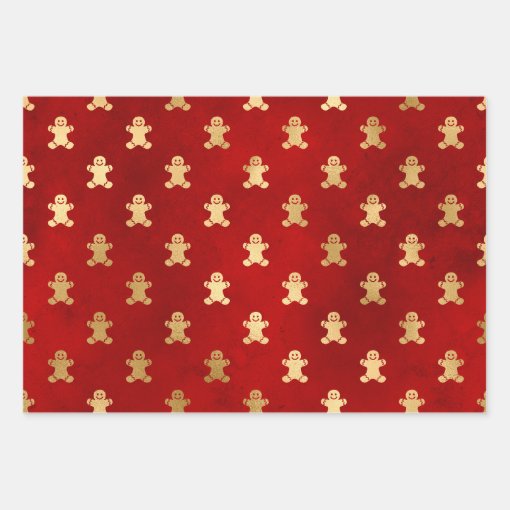 Festive Red & Gold Foil Winter Christmas Patterns Wrapping Paper Sheets ...