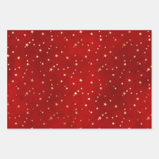 Festive Red & Gold Foil Winter Christmas Patterns Wrapping Paper Sheets ...