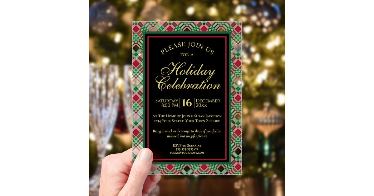 Festive Red & Green Plaid Holiday Christmas Party Acrylic Invitations ...
