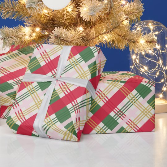 Festive Red Green Yellow Plaid Holiday Christmas Wrapping Paper ...