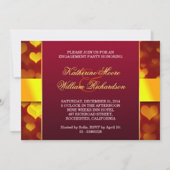 festive red heart engagement party invitations | Zazzle