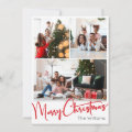 Festive Red Scrip Vertical 3 Photo Christmas Holiday Card | Zazzle