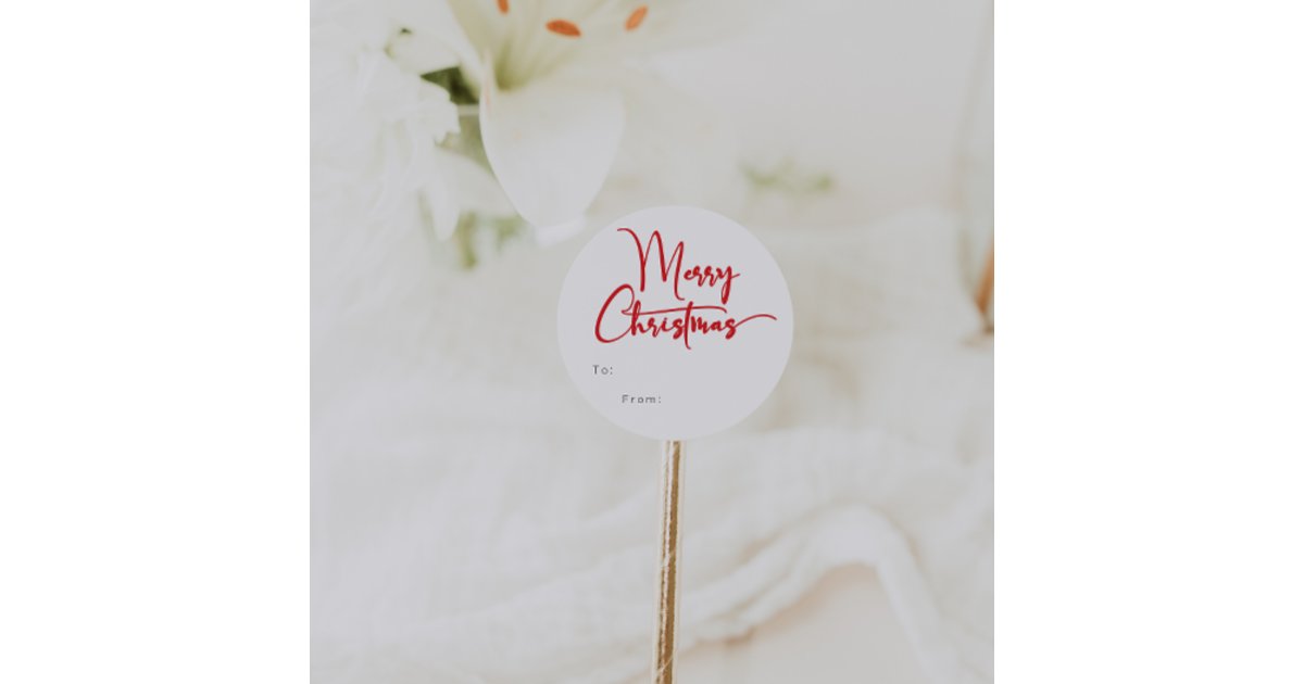Festive Red Script Merry Christmas Gift Classic Round Sticker | Zazzle