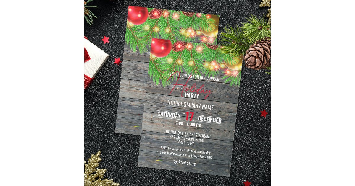 Festive Rustic Corporate Holiday Christmas Party Invitation | Zazzle