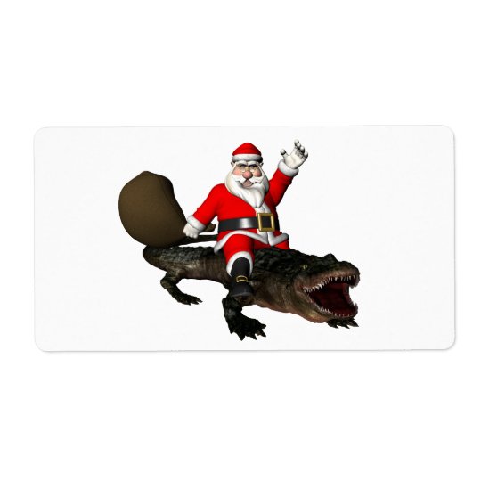 Festive Santa Claus Riding An Alligator Label | Zazzle.com