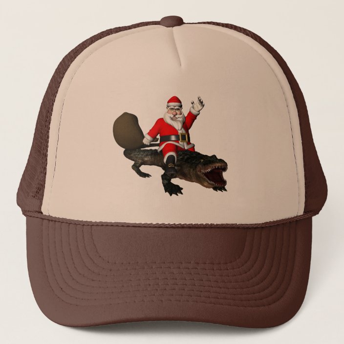 Festive Santa Claus Riding An Alligator Trucker Hat | Zazzle.com