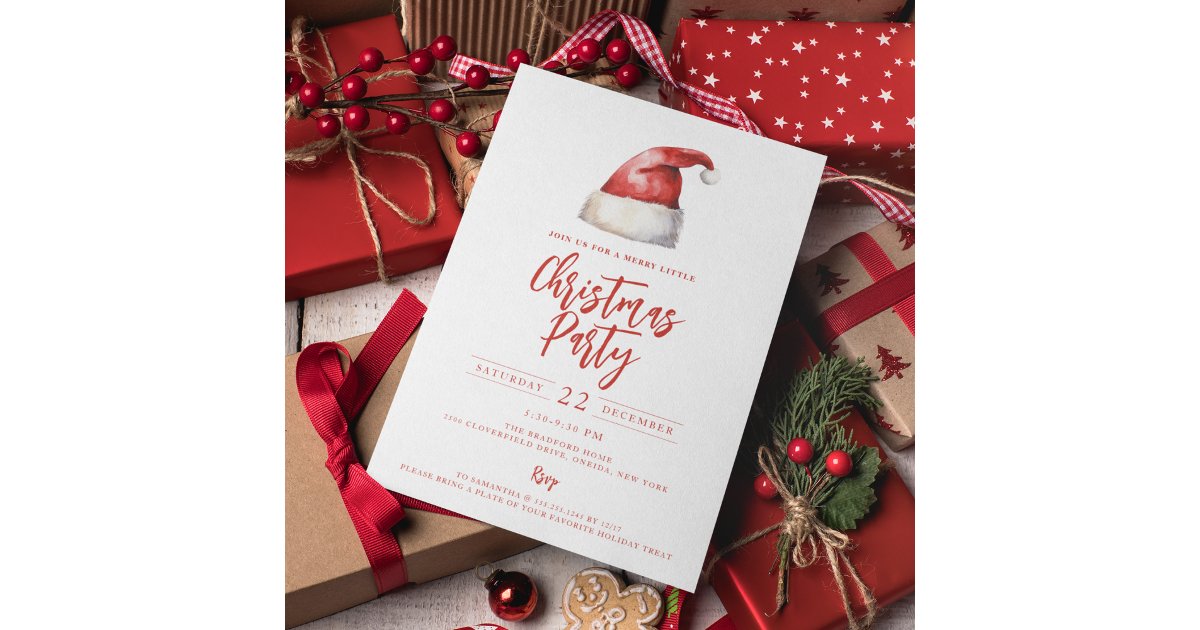 Festive Santa Hat Christmas Party Invitation | Zazzle
