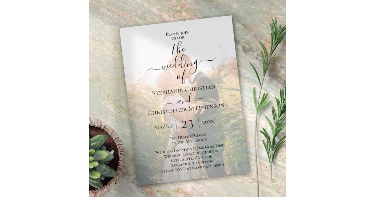 Festive Script Overlay Photo Wedding Invitation | Zazzle