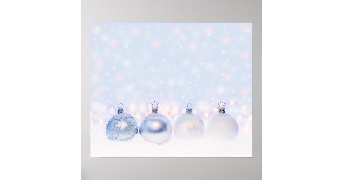Festive Silver Christmas Balls on Snow Poster | Zazzle