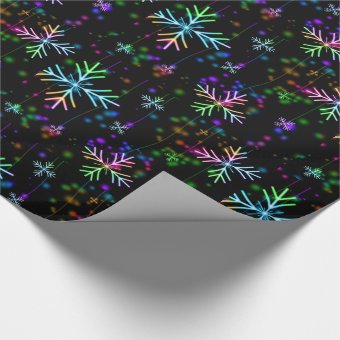 Festive Snowflake Christmas Lights Neon Wrapping Paper | Zazzle