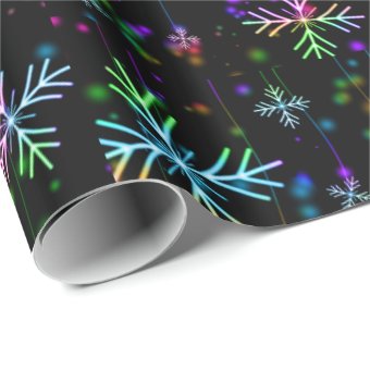 Festive Snowflake Christmas Lights Neon Wrapping Paper | Zazzle