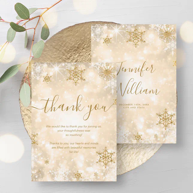 Festive Sparkle Gold Winter Wedding Thank You Card | Zazzle
