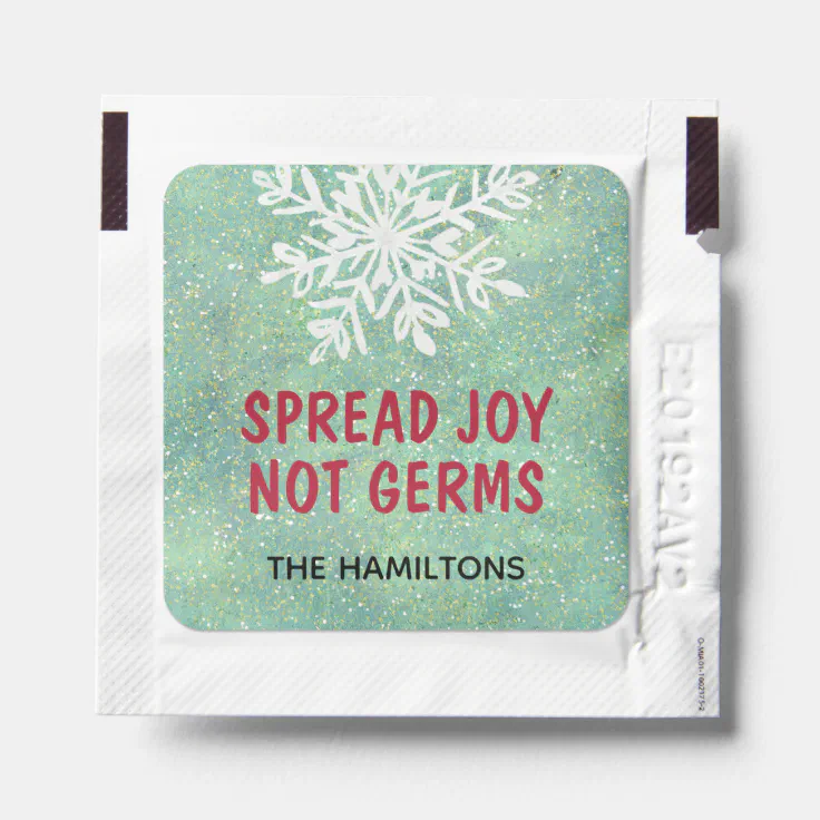 Festive "Spread Joy Not Germs" Custom Holiday Hand Sanitizer Packet ...