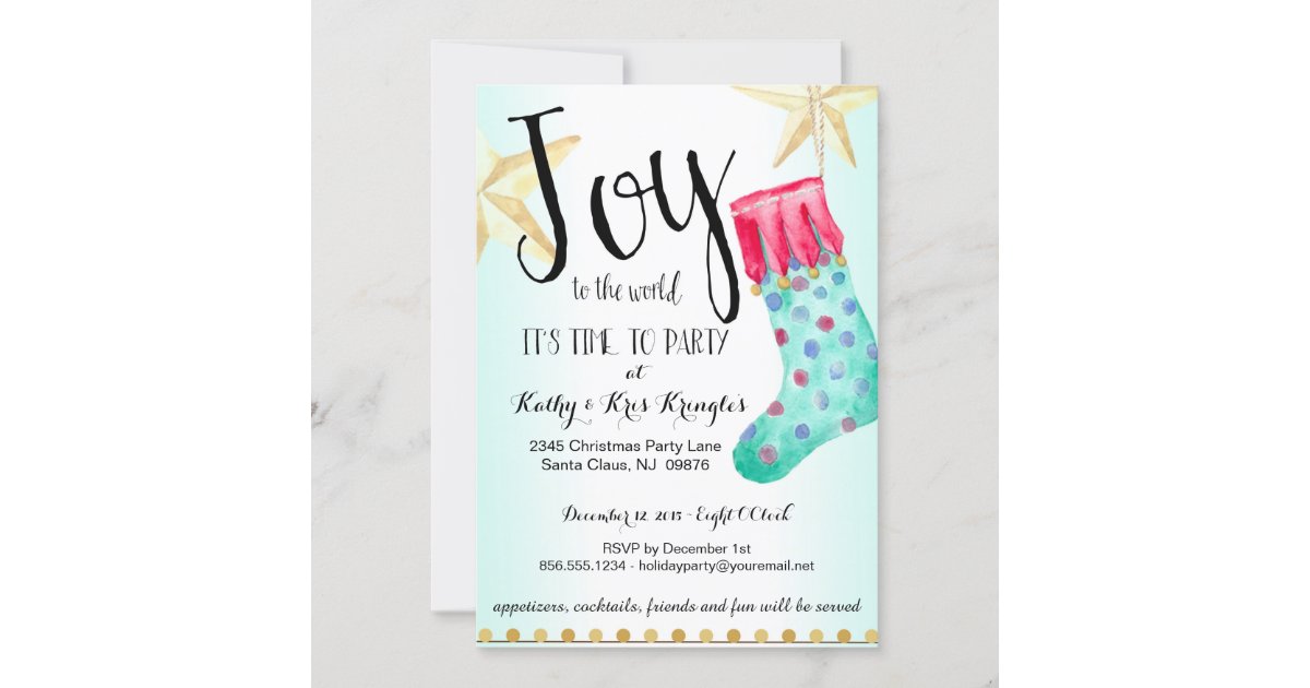 Festive Stocking & Stars Holiday Party Invitation | Zazzle