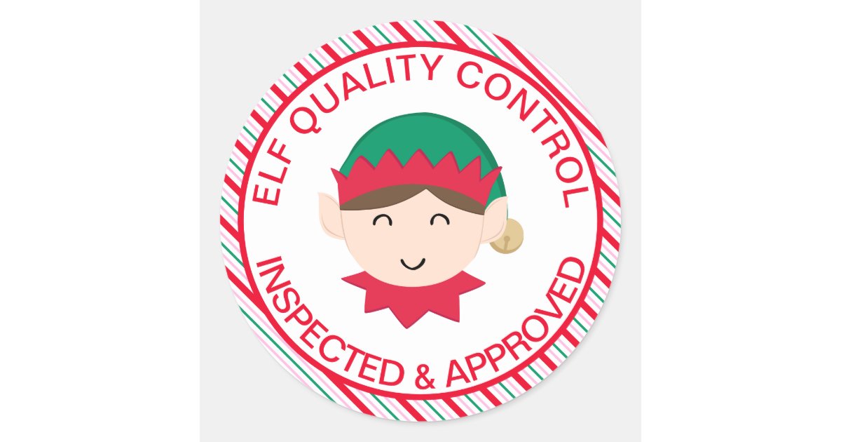 Festive Stripe Elf Quality Control Classic Round Sticker | Zazzle