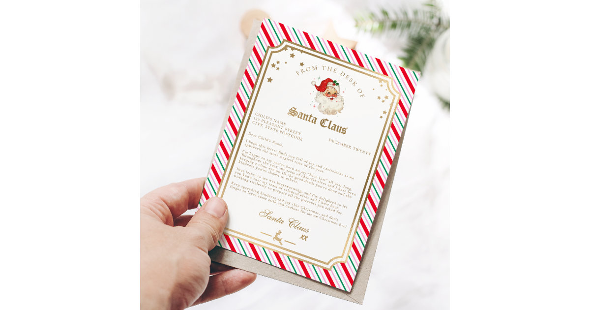 Festive Stripe Letter From Santa Foil Card | Zazzle