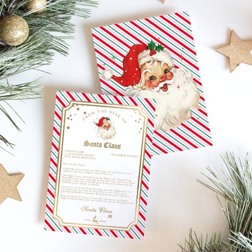 Festive Stripe Letter From Santa Foil Card | Zazzle