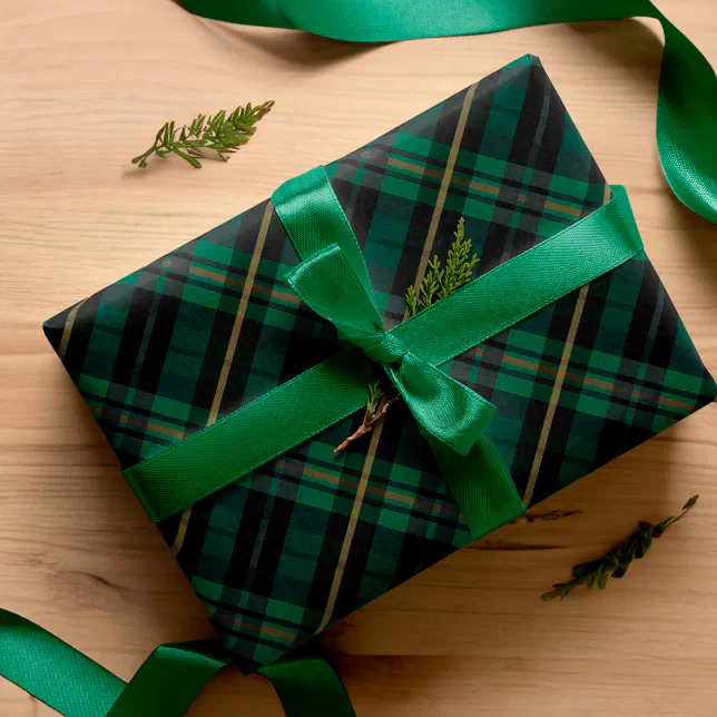 Festive Stylish Dark Forest Green Plaid Pattern Wrapping Paper Sheets ...