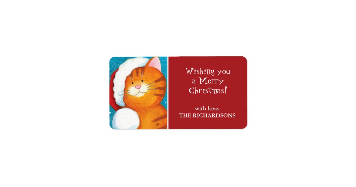 Festive Tabby Cat Christmas Gift Tag Labels | Zazzle