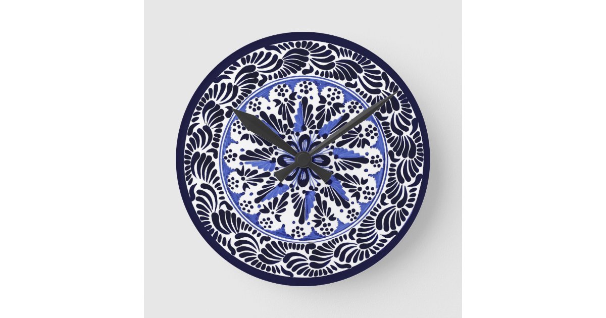 Festive Talavera Cuatro Round Clock | Zazzle