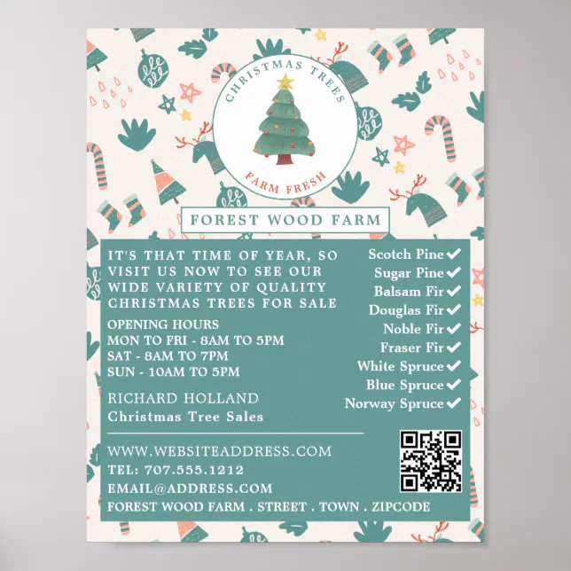 Festive Tree & Background, Christmas Tree Sales Poster | Zazzle