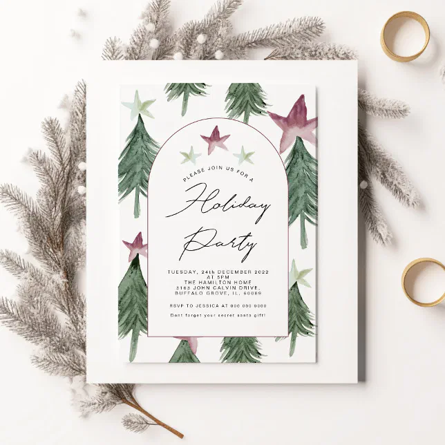 Festive Trees Arch Holiday Party Office Party Invitation | Zazzle