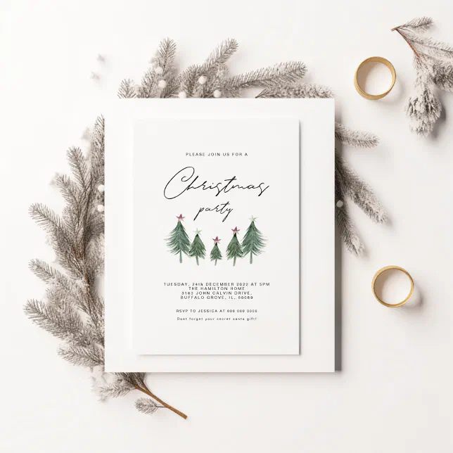 Festive Trees Christmas Party invitation | Zazzle