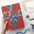 Festive TRex Heads and Tails Red Pattern Christmas Wrapping Paper | Zazzle