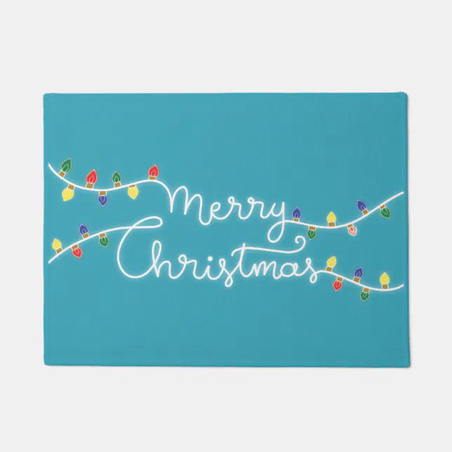 Festive Turquoise Merry Christmas Door Mat | Zazzle