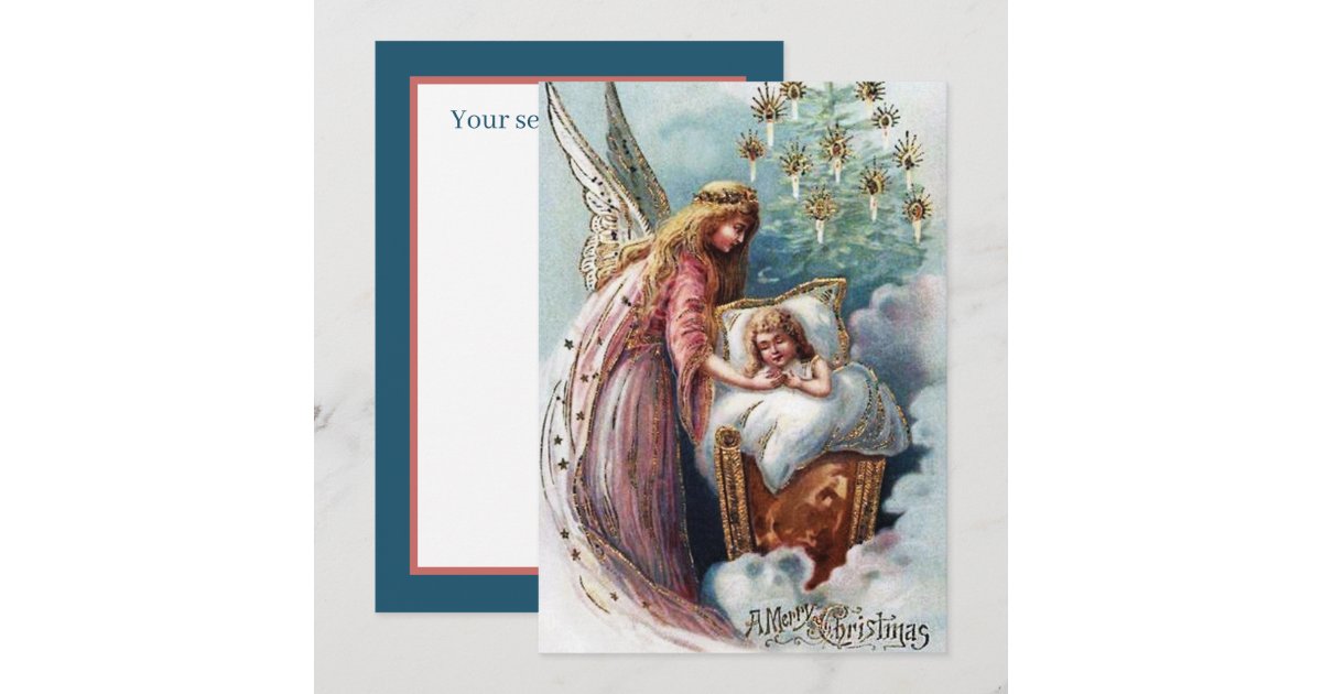 festive vintage Christmas Angel add sentiment Note Card | Zazzle